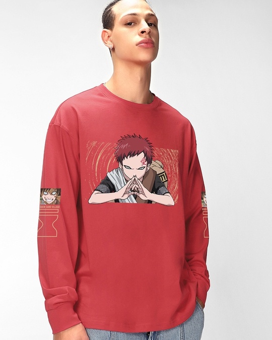 Buy Men's Red Gara Graphic Printed Oversized T-shirt Online at Bewakoof