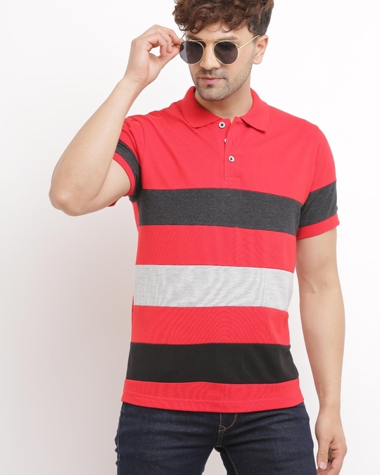 Buy Men s Red Striped Slim Fit T shirt Online At Bewakoof