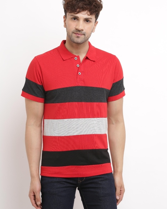 Buy Men's Red Striped Slim Fit T-shirt Online at Bewakoof