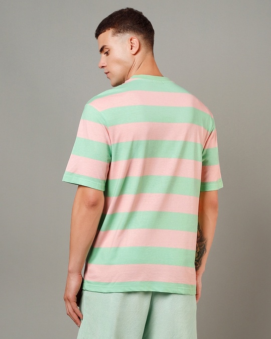Buy Mens Green And Pink Striped Oversized T Shirt Online At Bewakoof