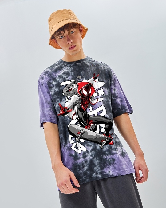 Buy Mens White And Purple Miles Tie And Dye Oversized T Shirt Online At