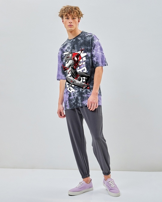 Buy Mens White And Purple Miles Tie And Dye Oversized T Shirt Online At