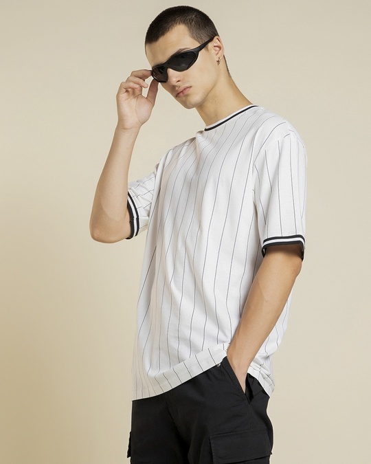 Buy Mens White Striped Oversized T Shirt Online At Bewakoof