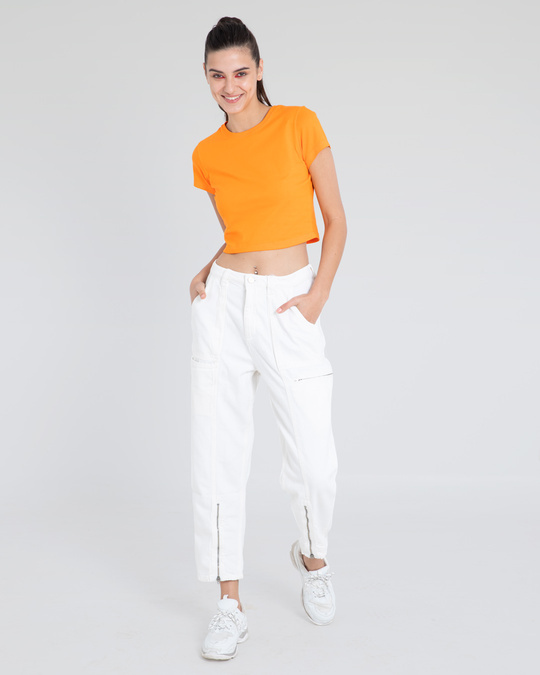 Buy Neon Orange Crop Top T Shirt For Women Orange Online At Bewakoof
