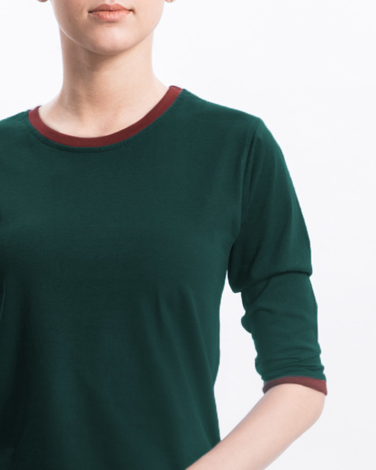 Pine Green-Varsity Maroon Round Neck 3/4th Sleeve Ringer T-Shirts ...