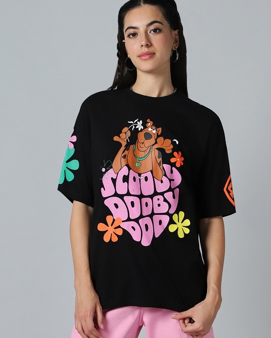 Buy Women's Black Scooby Doo Graphic Printed Oversized Plus Size T ...
