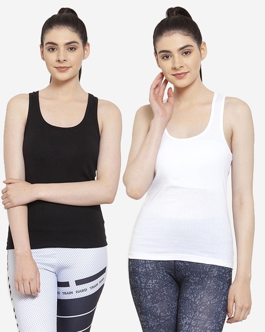 Buy Womens Black And White Tank Tops Pack Of 2 For Women Black Online At Bewakoof