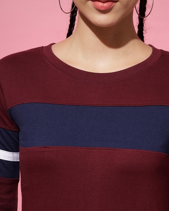 Buy Women's Maroon Color Block T-shirt Online at Bewakoof