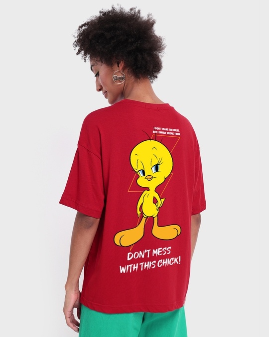 Buy Women's Red Rebel Tweety Graphic Printed Oversized T-shirt for ...