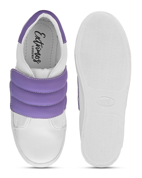 Buy Women's White and Purple Color Block Velcro Casual Shoes Online in ...