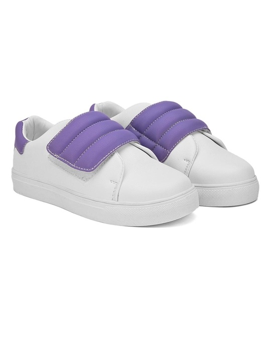 Buy Women's White and Purple Color Block Velcro Casual Shoes Online in ...