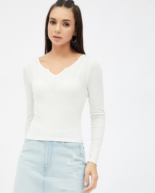 Buy Women's White Ribbed Full Sleeve Top Online at Bewakoof