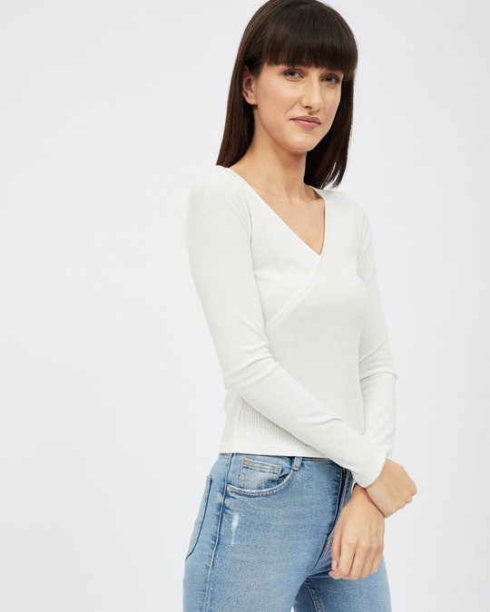Buy Women's White Ribbed Full Sleeve Top for Women White Online at Bewakoof