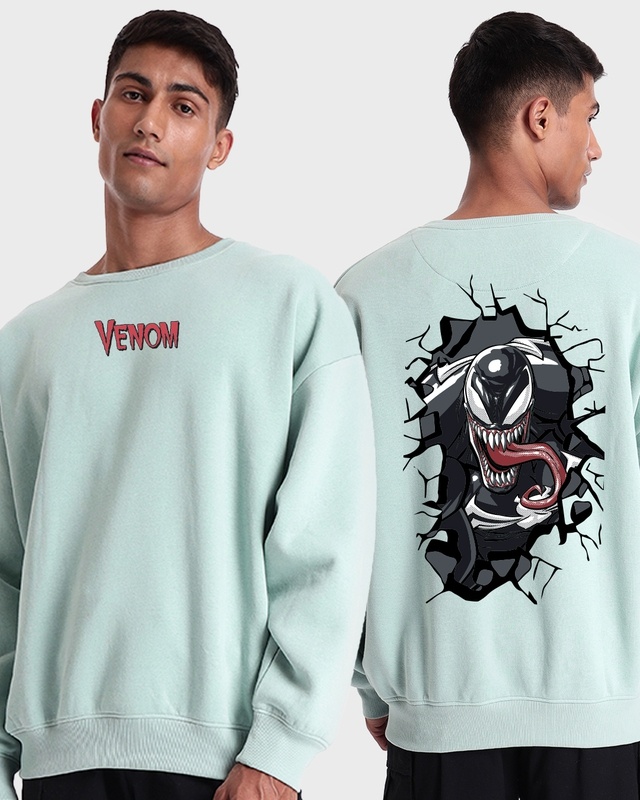 Men's Green Venom Street Graphic Printed Oversized Sweatshirt-Front ...