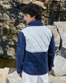 Buy Men's Navy Blue & Light Grey Color Block Zipper Puffer Jacket ...