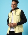 Buy Men's Yellow Color Block Denim Hoodie Jacket for Men Yellow Online ...